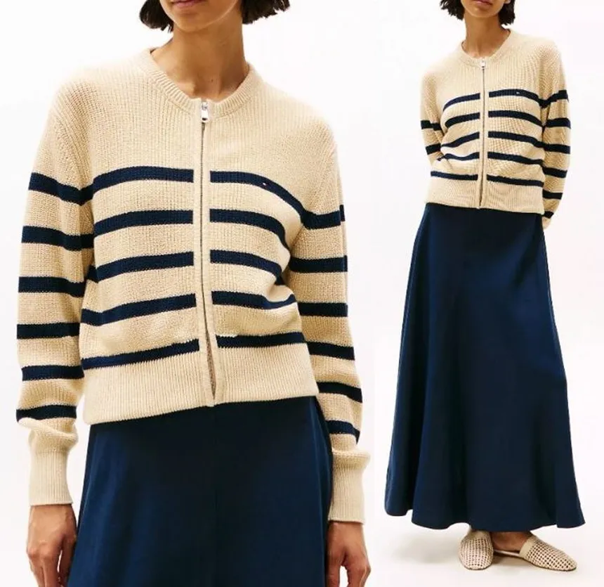 타미힐피거 스트라이프 집업 여성 가디건 베이지 | 상품 상세 | 크로켓