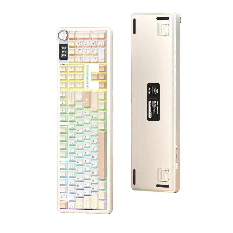 [재고확보] AULA 독거미 F108 pro 기계식 키보드 3모드 노브 GIF스크린 8000mAh 베이지 카라멜라떼축 | 크로켓