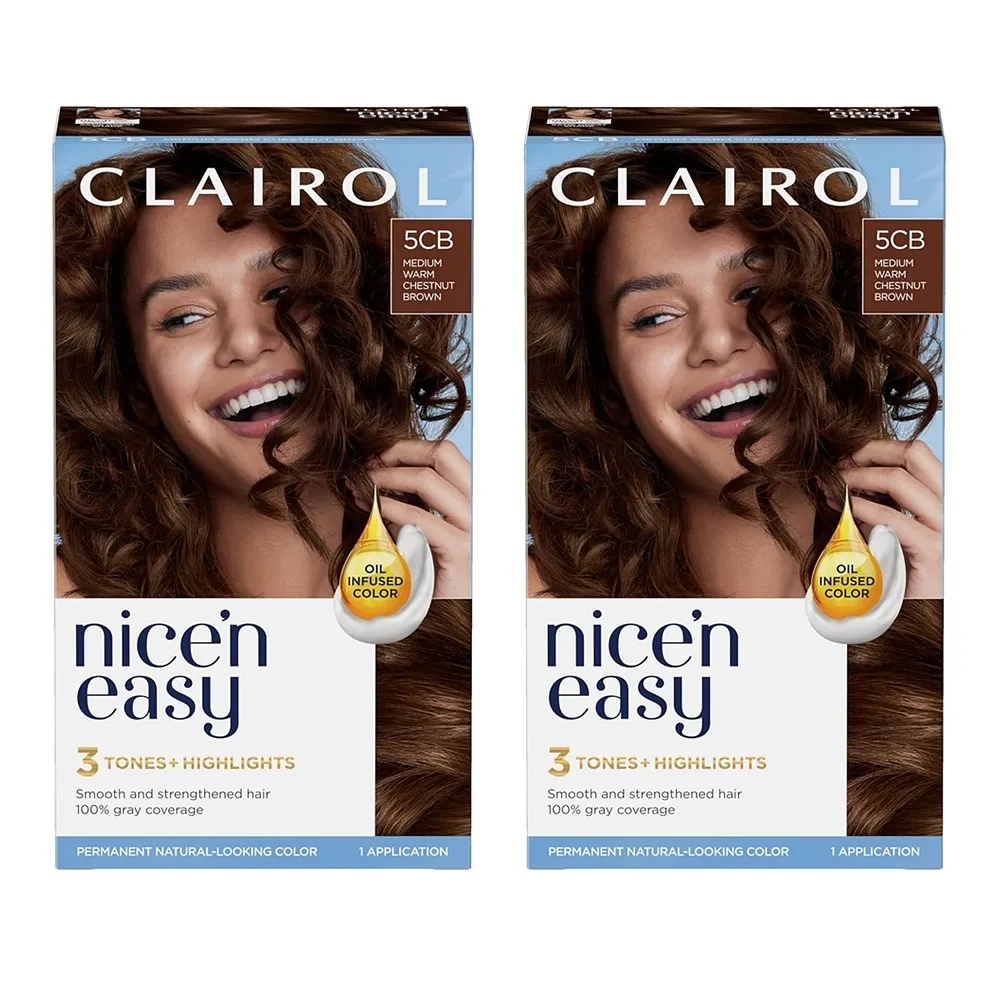 클레롤 나이스 앤 이지 헤어 컬러 5CB 미디움 웜 체스넛 2팩 Clairol Nice'n Easy Permanent Hair ...