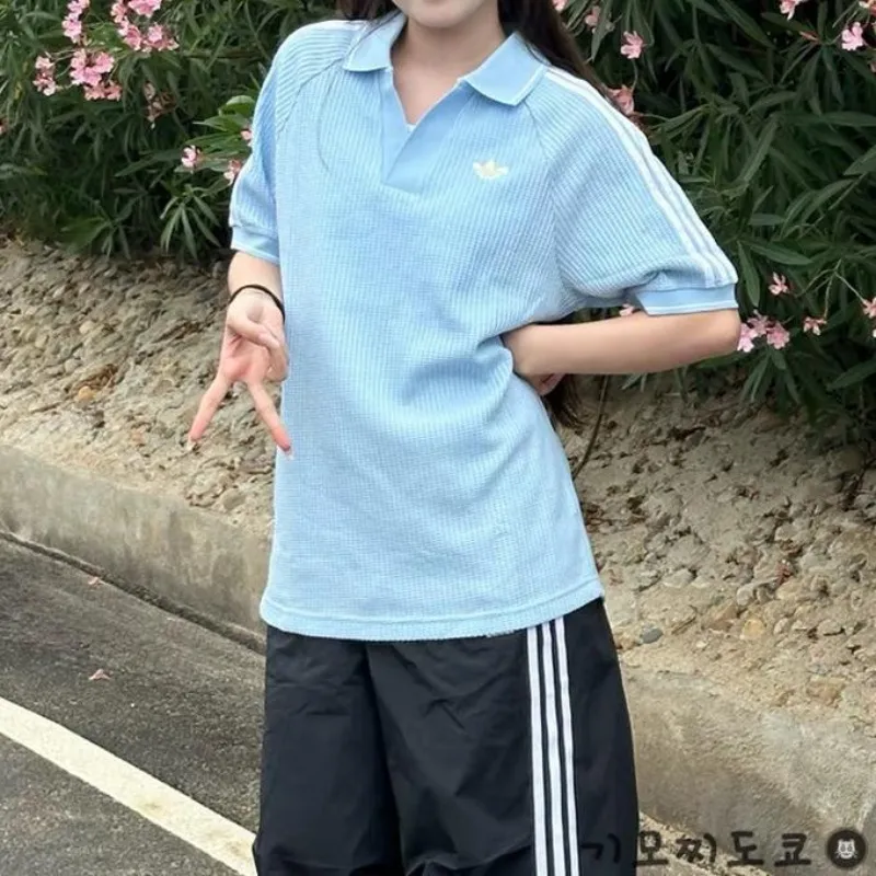 아디다스 오리지널 와플 니트 폴로 카라 반팔 티셔츠 스카이 블루 KC0690 | Croket