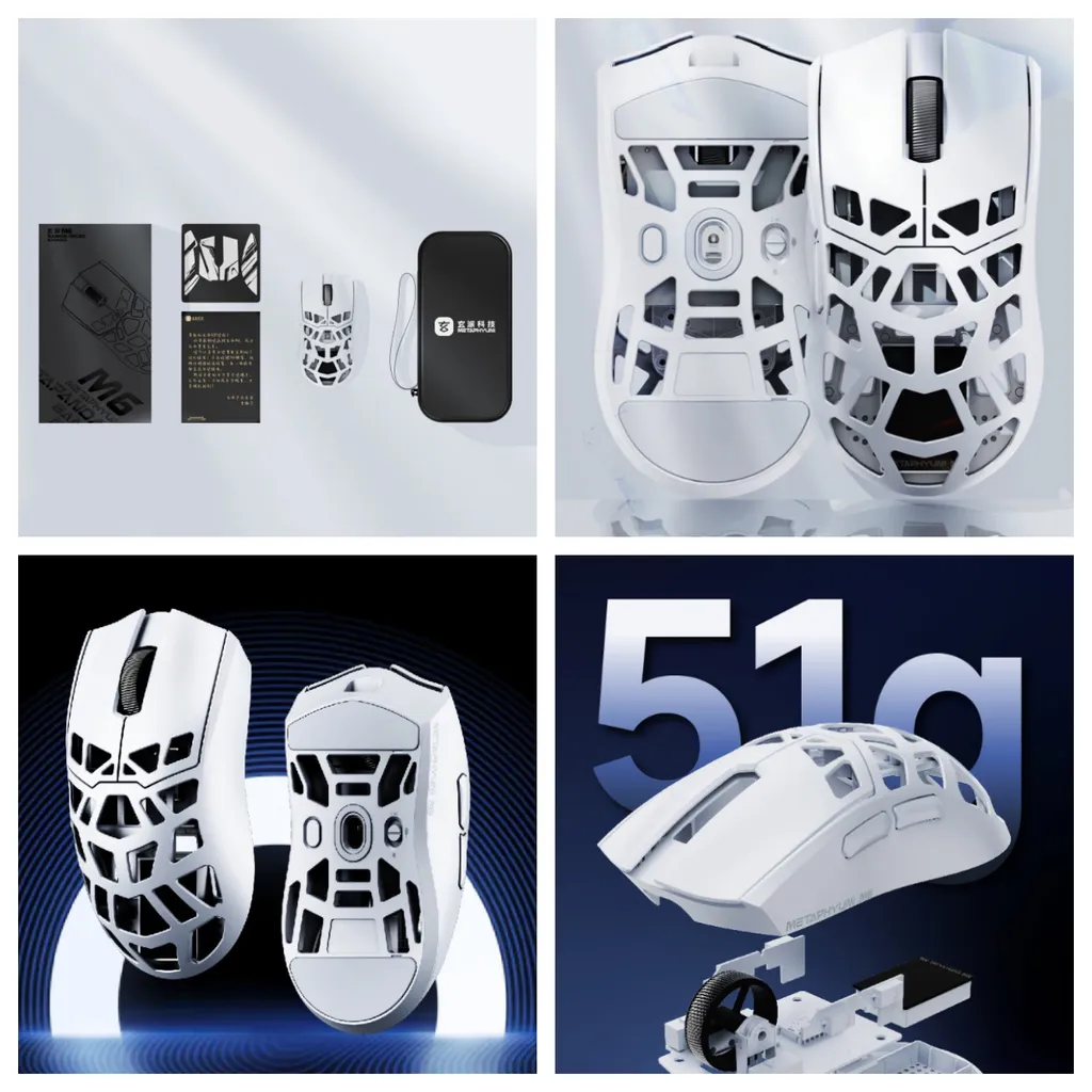 METAPHYUNI M6 경량화 마그네슘 알루미늄 펀칭 무선 마우스 PD3950 듀얼 8K 신상 | 크로켓
