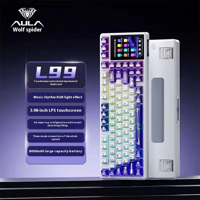 독거미 AULA L99 무선 게이밍 기계식 키보드 GASKET구조 핫스왑 8000mAh 3.98인치 터치스크린 | 크로켓