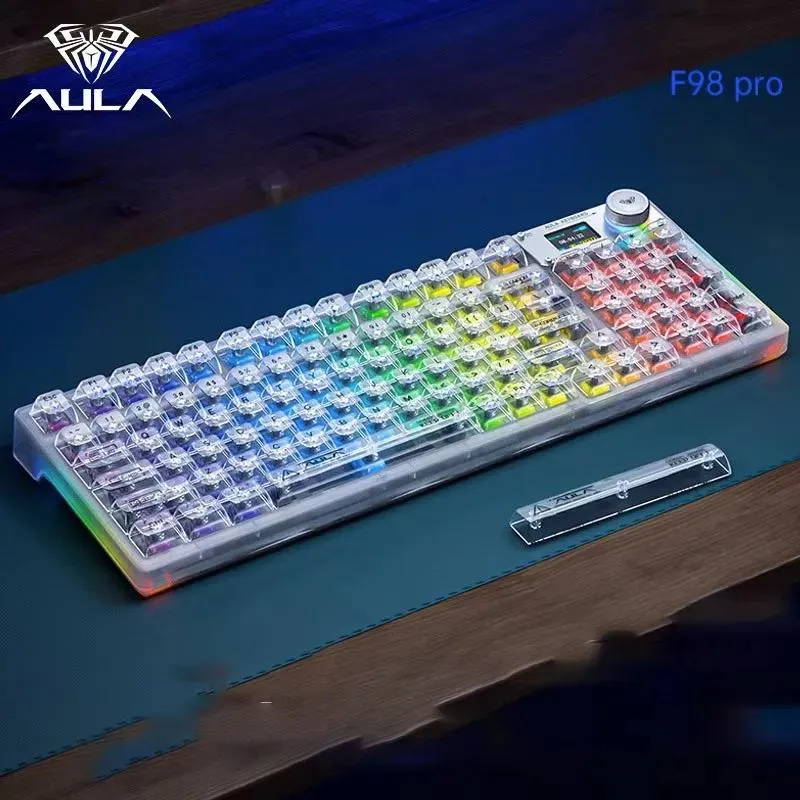 AULA F98 Pro Wireless Mechanical Keyboard Smart Screen Transparent Key ...