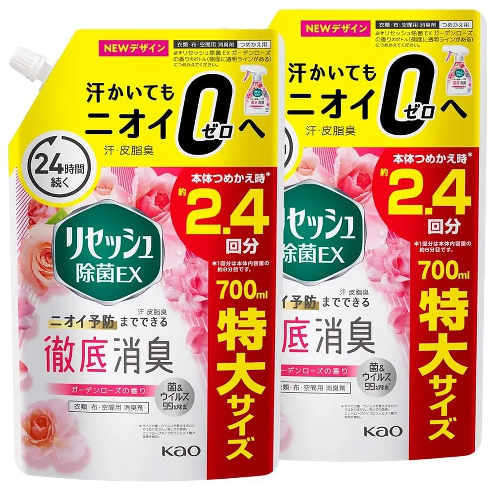 kao 카오 리세쉬 가든 로즈 향 에어 탈취제 리필 700ml 2팩 Resesh Disinfecting EX Garden Rose Fragran | 크로켓