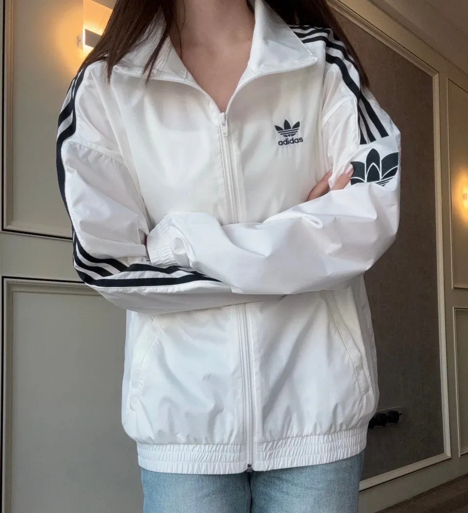 아디다스 트레포일 3 스트라이프 바람막이 트랙탑 자켓 남녀공용 화이트 JI7535 | 크로켓