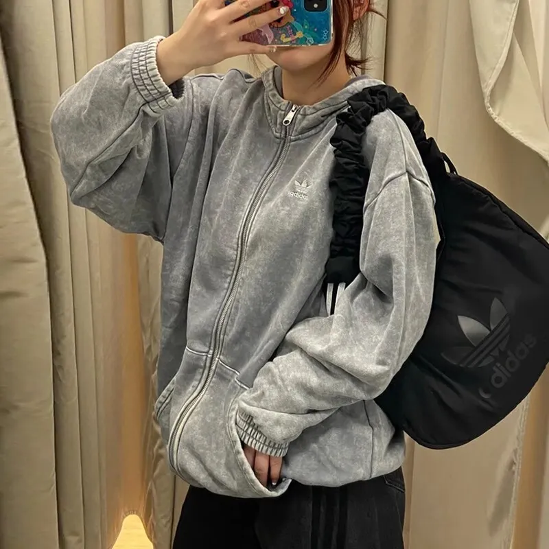 아디다스 우먼스 워시드 오버사이즈 후드 집업 자켓 그레이 IY8039 | 상품 상세 | 크로켓