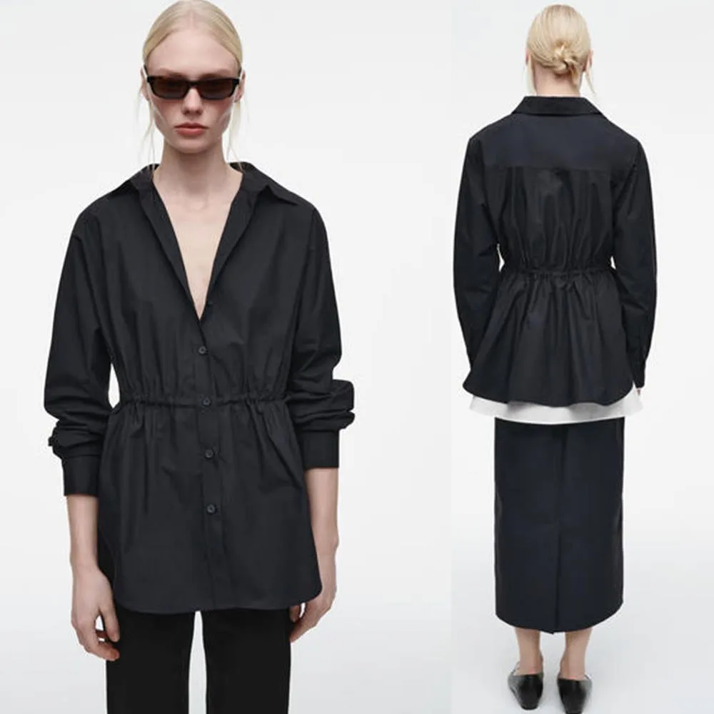 코스 COS 드로스트링 웨이스트 셔츠 네이비 | 상품 상세 | 크로켓