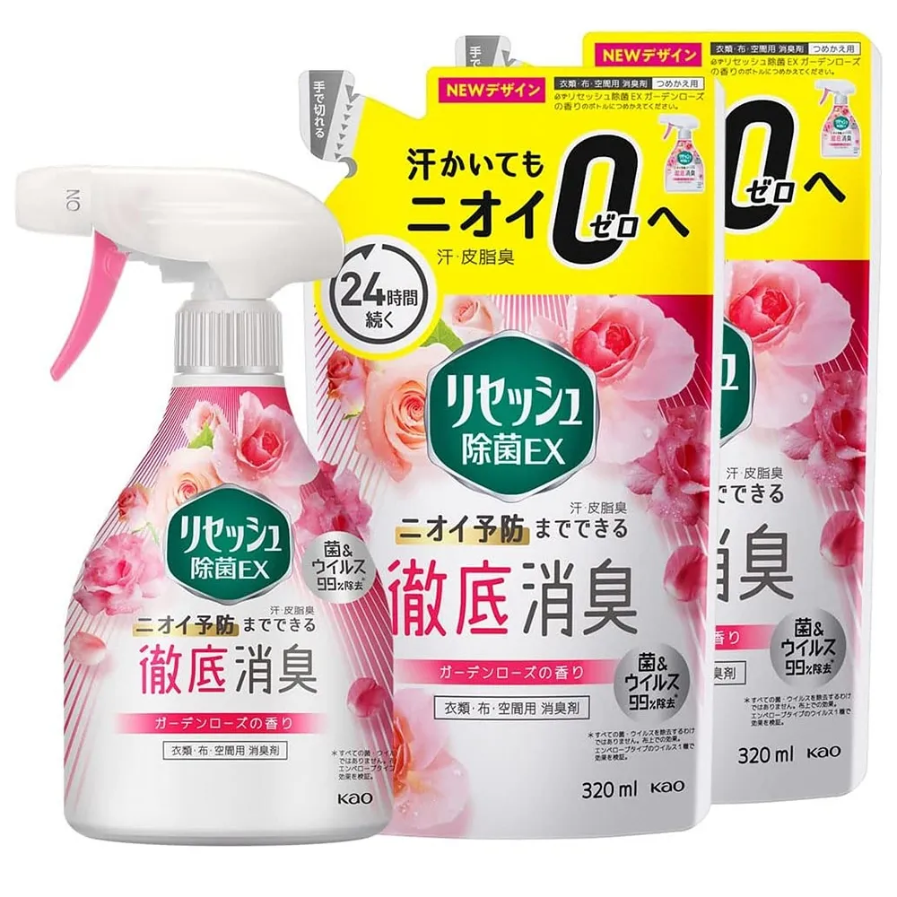 kao 카오 리세쉬 가든 로즈 향 에어 탈취제 370ml+리필 320ml 2팩 Resesh Disinfecting EX Garden Rose | 상품 상세 | 크로켓