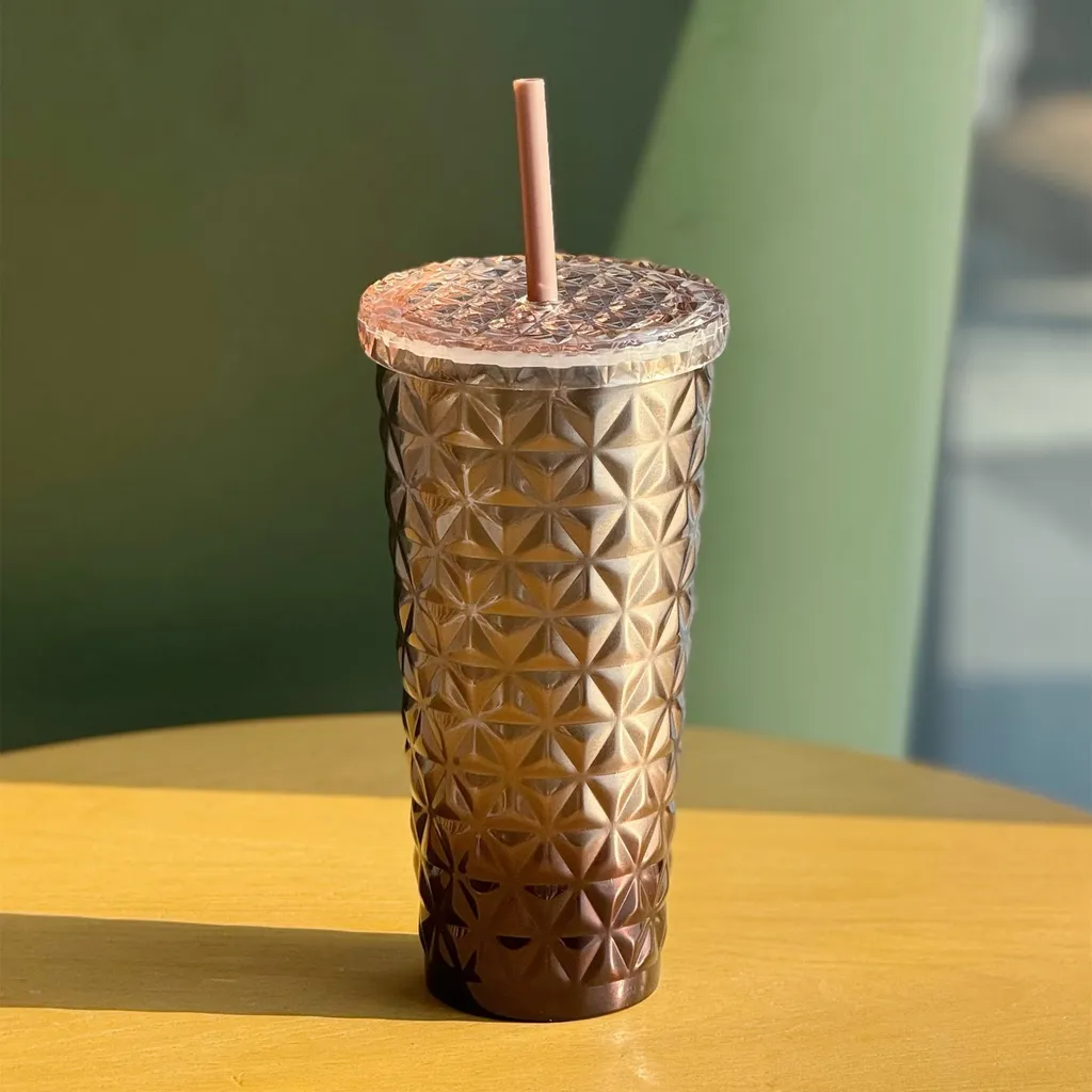 STARBUCKS 스타벅스 스벅MD 브라운 골드 유광 노르딕 럭셔리 빈티지 591ML 사각 스테인리스 빨대 컵 테이블 컵 물컵 | 크로켓