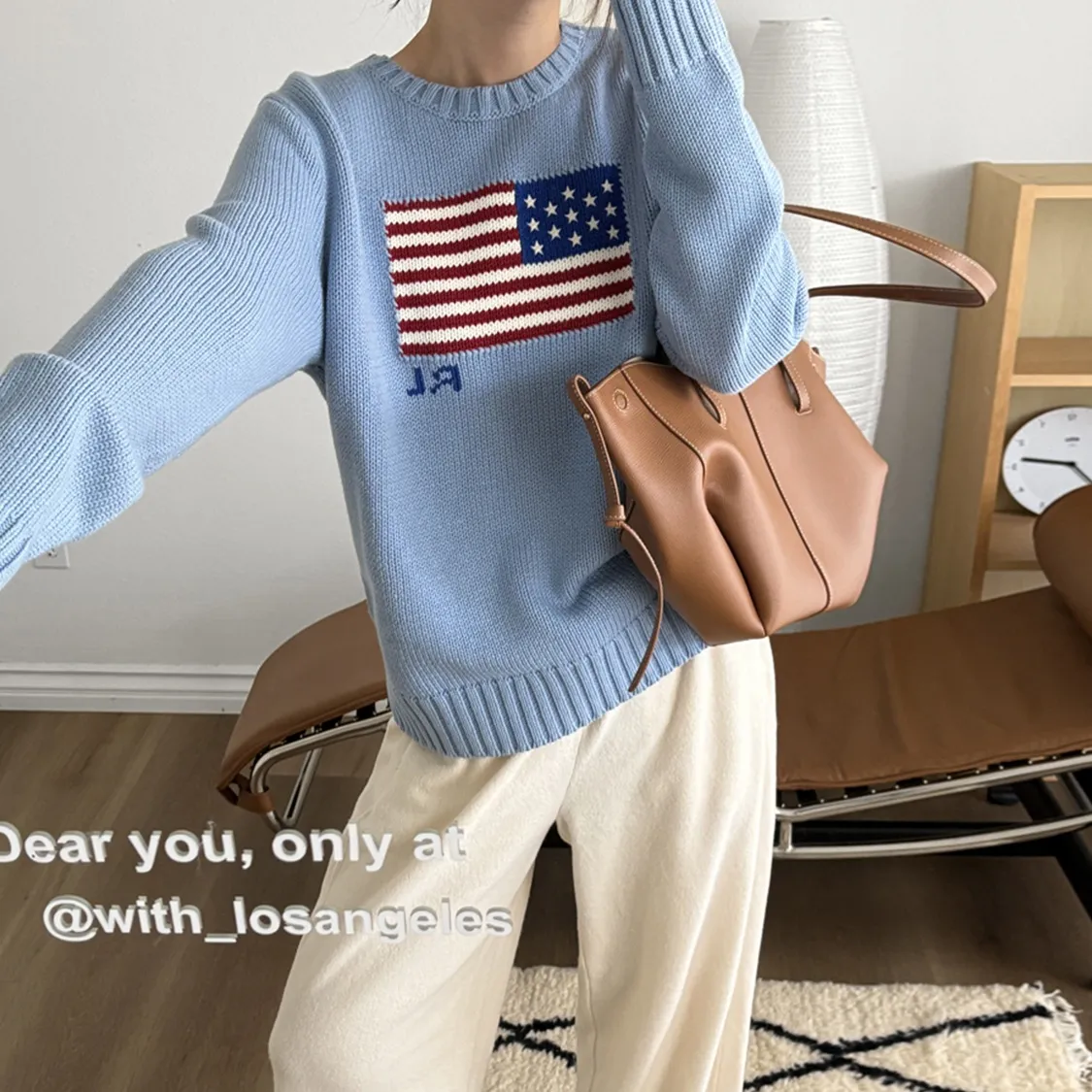 Polo Ralph Lauren Women's Sky Blue RL Logo Stars and Stripes Knit ...