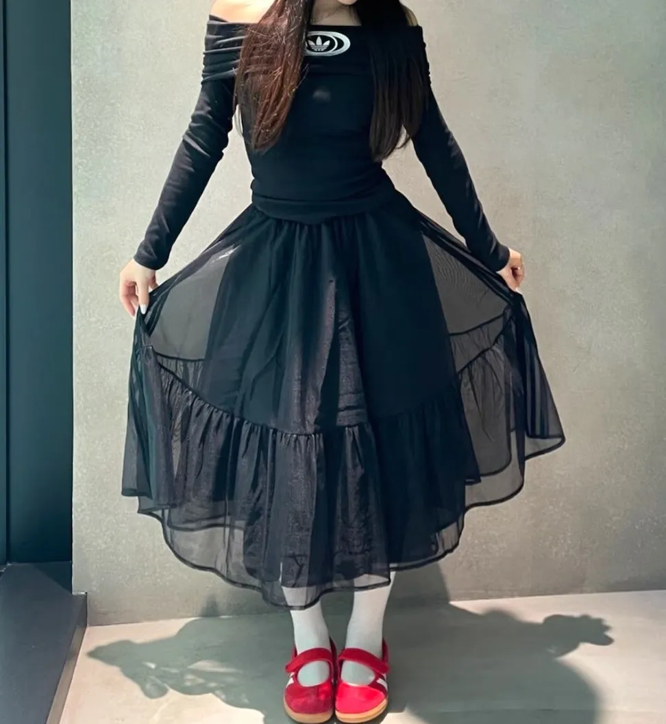 일본 아디다스 웨이스트 밴드 튤 맥시 스커트 블랙 JJ0902 | 상품 상세 | 크로켓