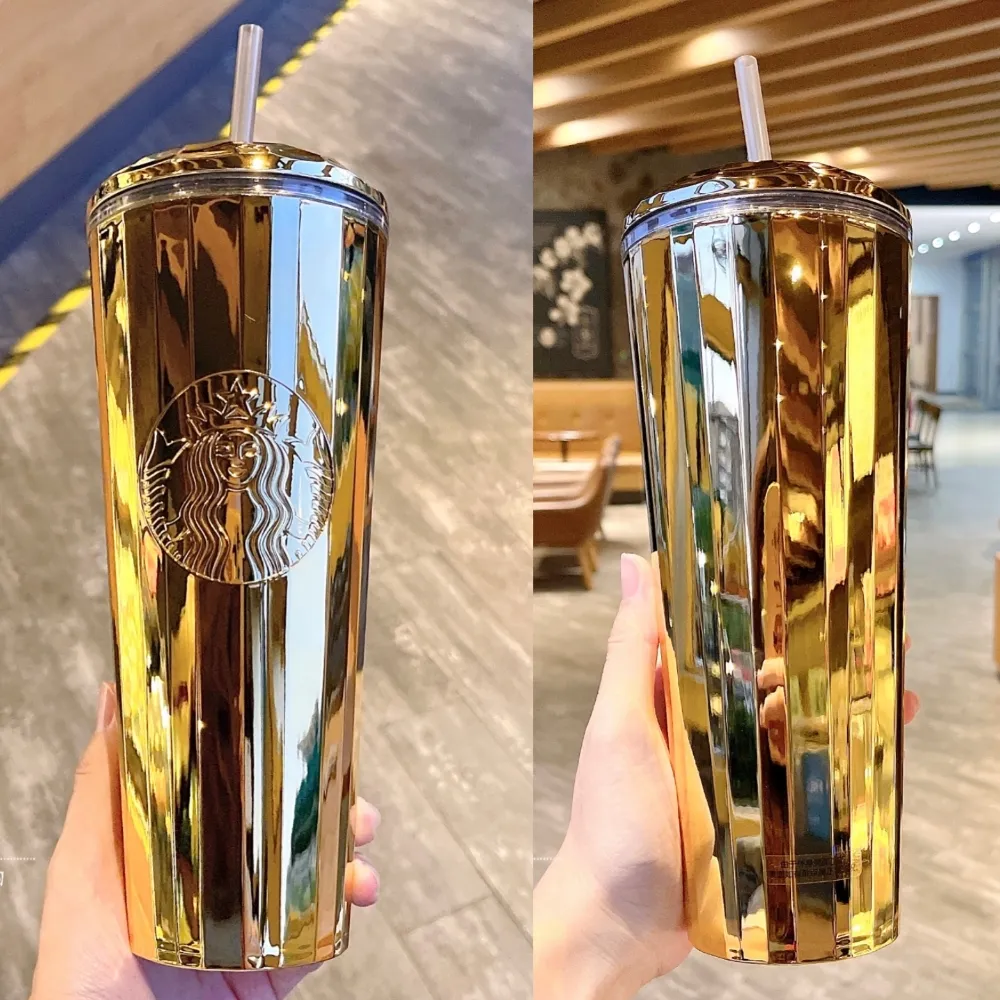 스타벅스 중국 2021 애니버서리MD 사이렌 로고 골드컬러 PP소재 다각형 빨대컵 대용량 콜드컵 710ml (10/5출시) | 크로켓